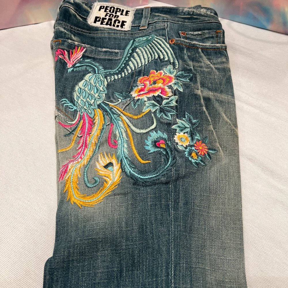 People For Peace Embroidered Jeans - Gem